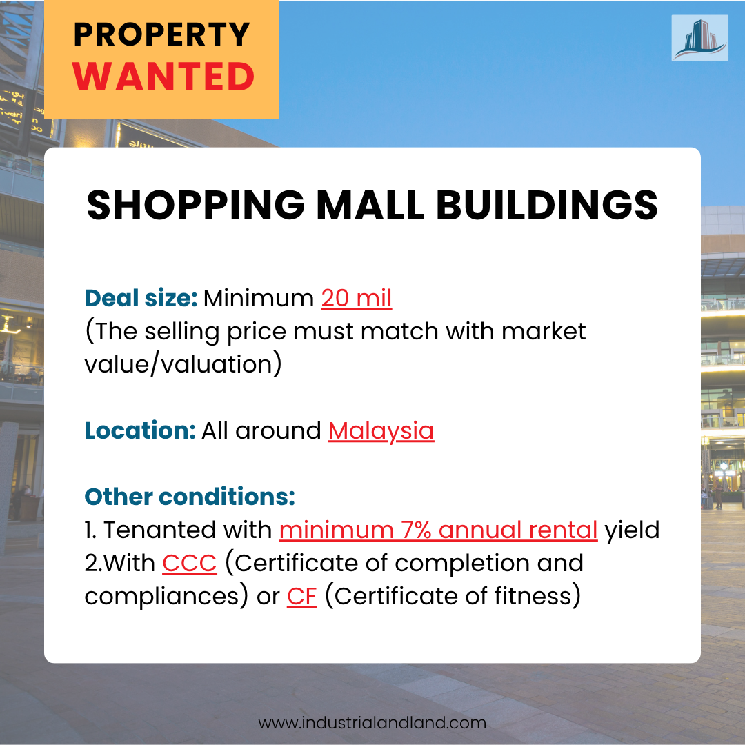 Property wanted shopping mall buildings | industrialandland.com
